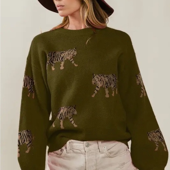 BiBi | Sweaters | Tiger Pattern Olive Sweater | Poshmark